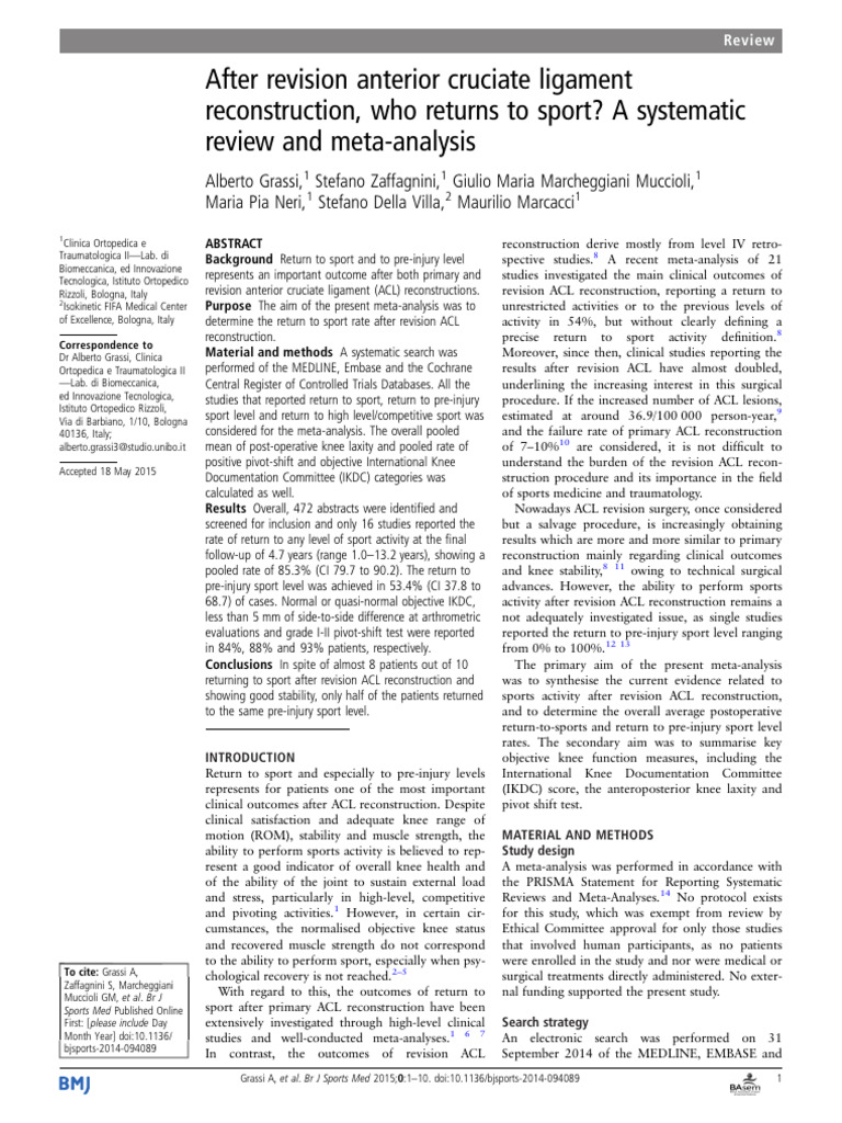 grassi2015 | PDF | Meta Analysis | Knee