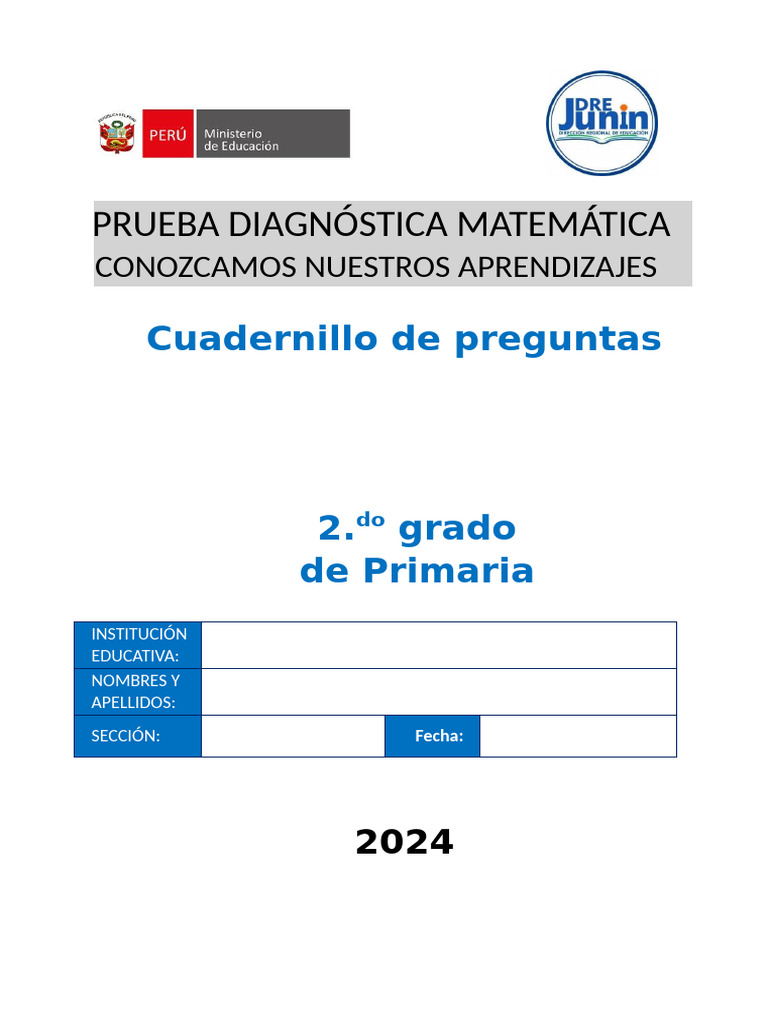Prueba Diagnóstica Matemática 2° Grado | PDF