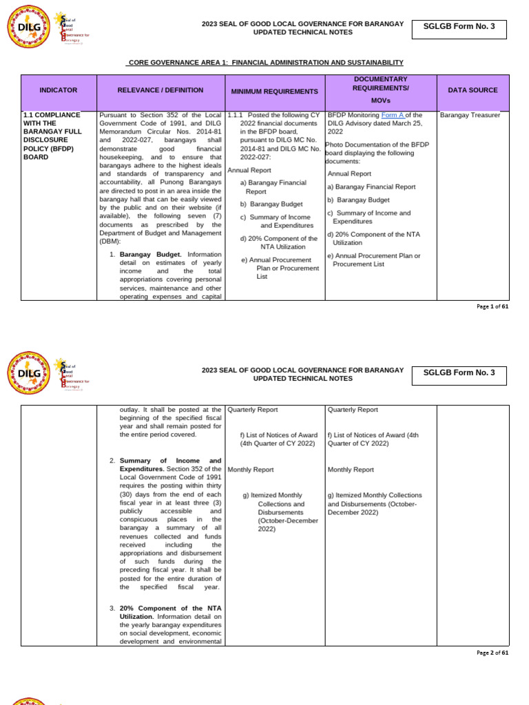 (Updated) 2023 SGLGB Form 3-Technical Notes (1) | PDF | Emergency ...