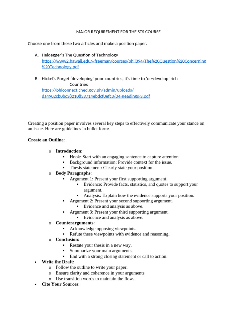 Major Requirement For STS Course | PDF | Argument | Logic