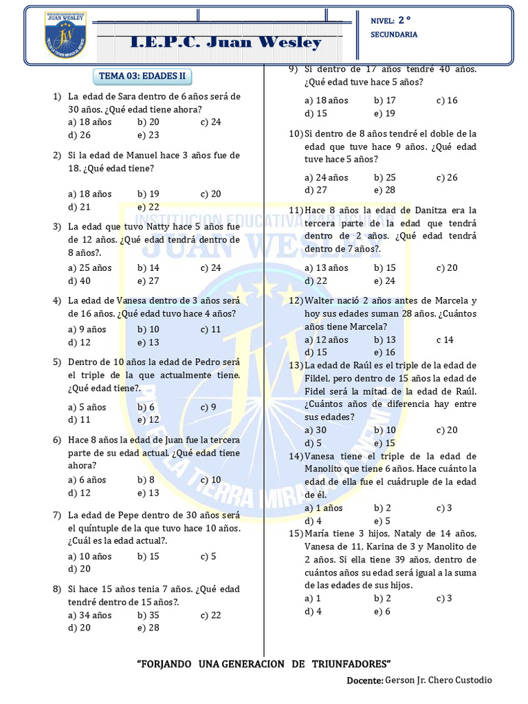 Cálculo de Edades en Problemas Matemáticos | PDF