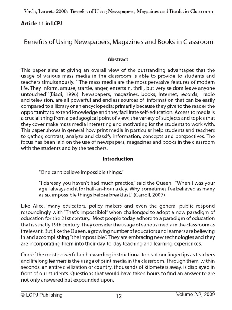 Benefits of Using Newspapers in The Classroom | PDF | Teachers | Mass Media