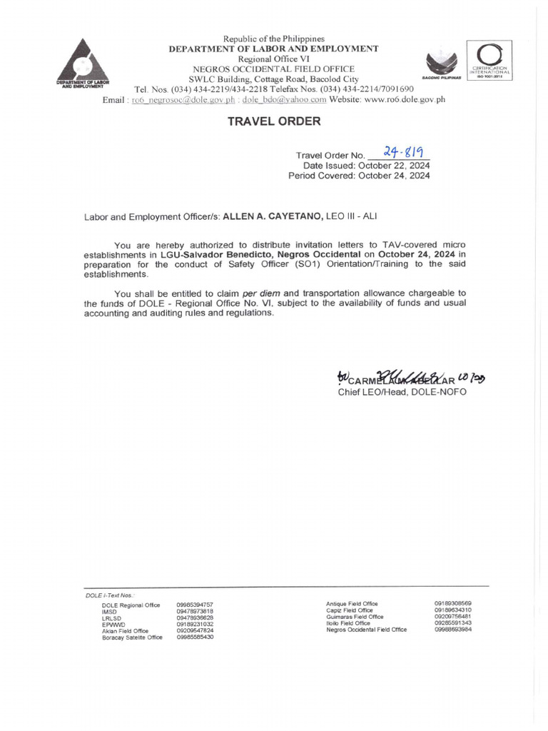 DSB Travel Order | PDF