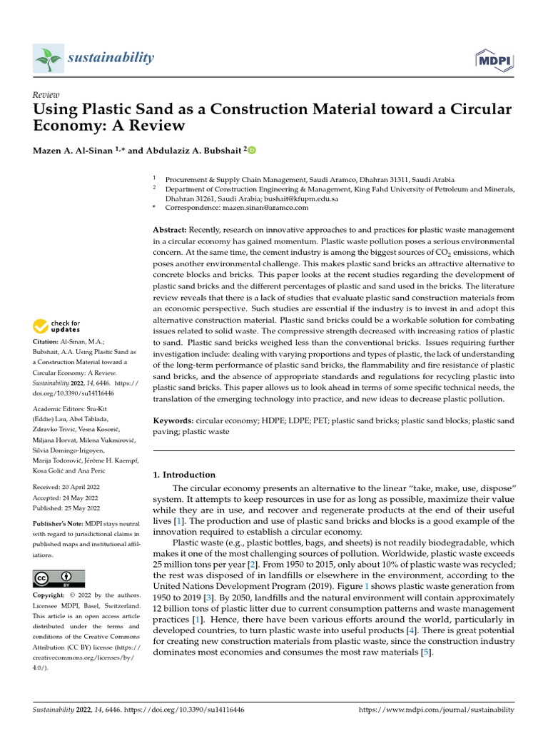 Using Plastic Sand As A Construction Material Toward A Circular Economy ...