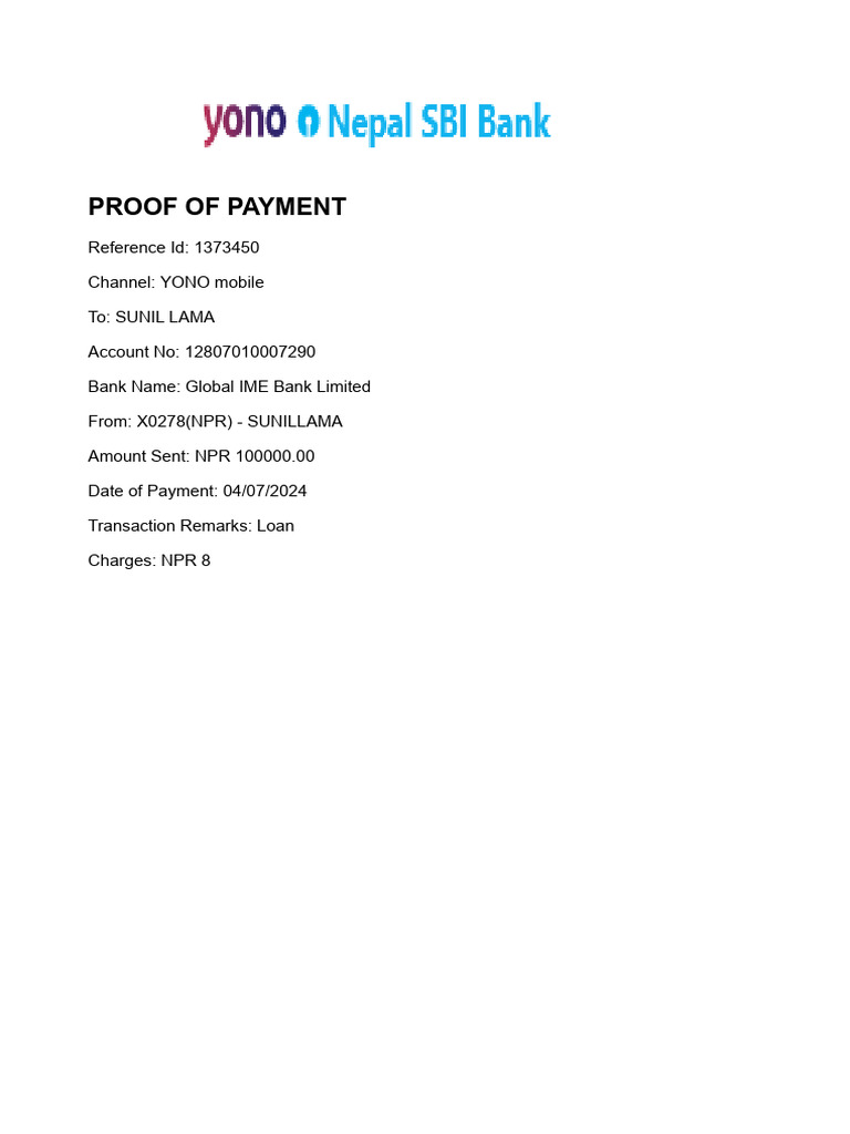 Payment Proof for Loan Transaction | PDF