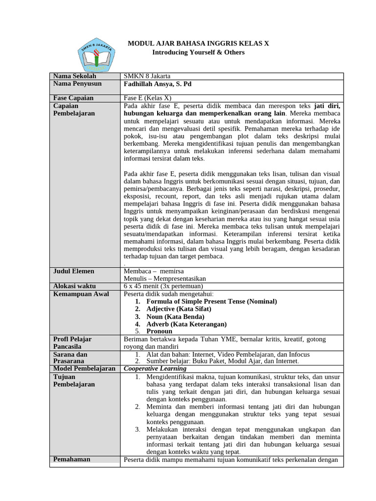 Modul Ajar (Introduction Text) | PDF