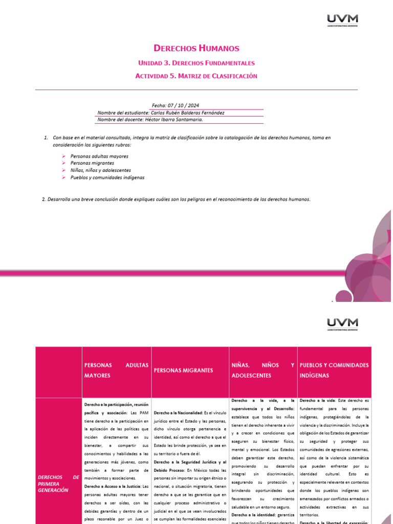 U3 A5 Matriz Clasificación | PDF | Migración humana | Justicia