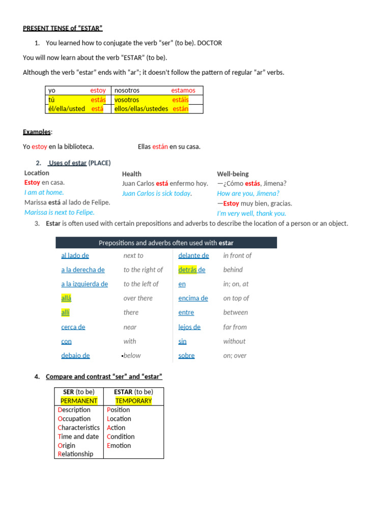 Understanding the Verb "Estar" in Spanish | PDF