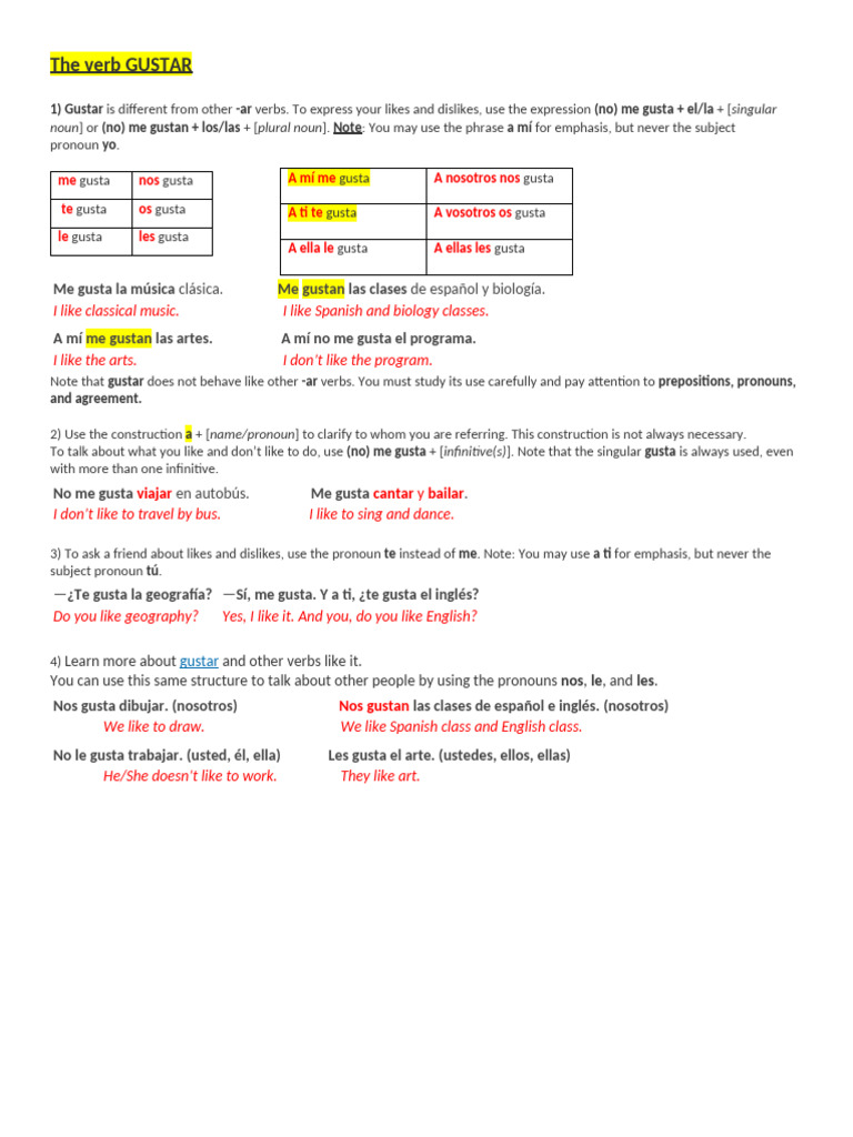 The Verb Gustar | PDF