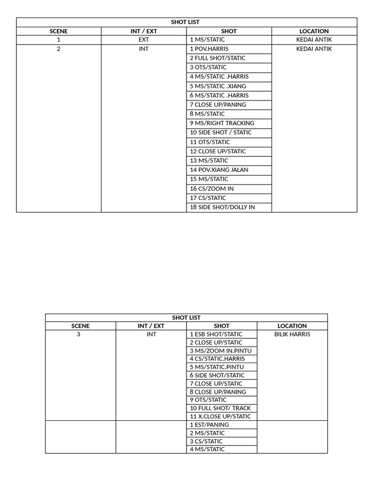 Comprehensive Film Shot List Guide | PDF