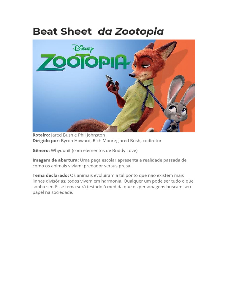 Beat Sheet Zootopia | PDF