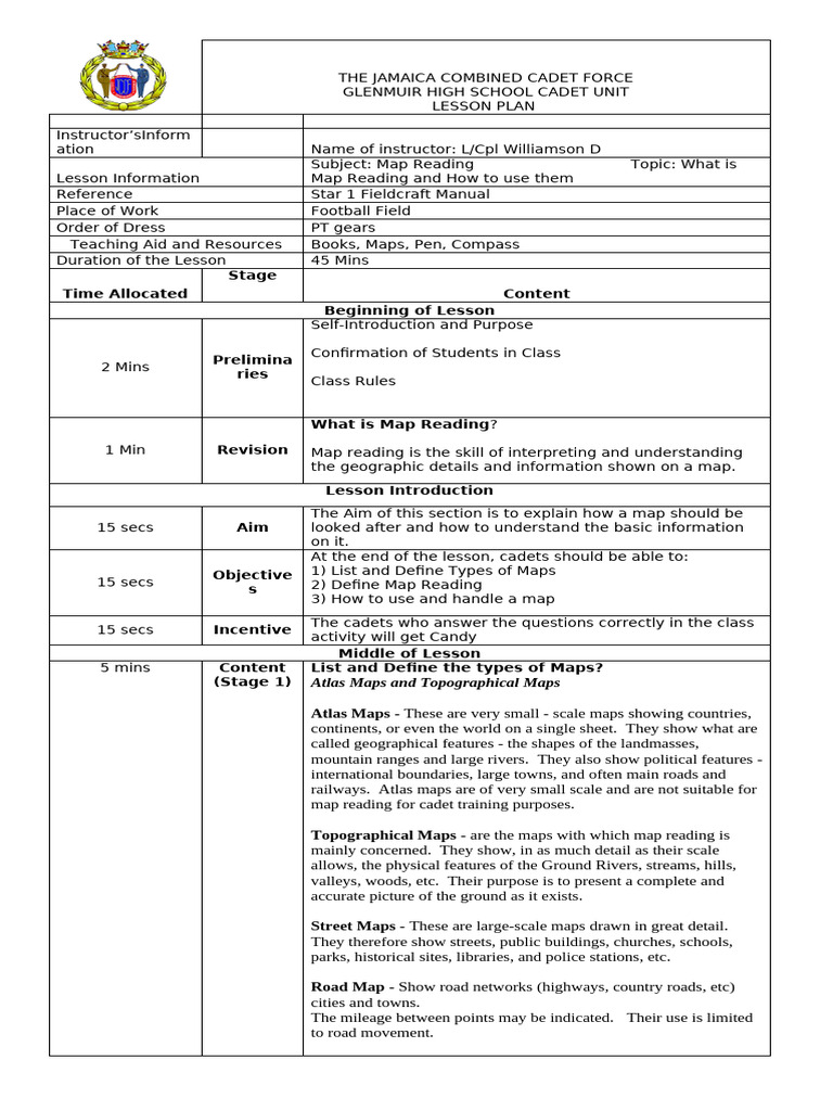 The Map Reading Lesson Plan Star 1 LCPL Williamson | PDF | Map | Topography