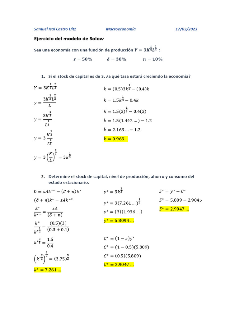 Ejercicio Del Modelo de Solow | PDF | Ciencias económicas | Economias