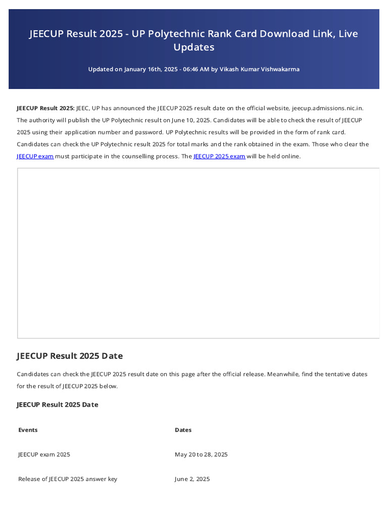 JEECUP 2025 Result & Rank Card Details | PDF | Qualifications