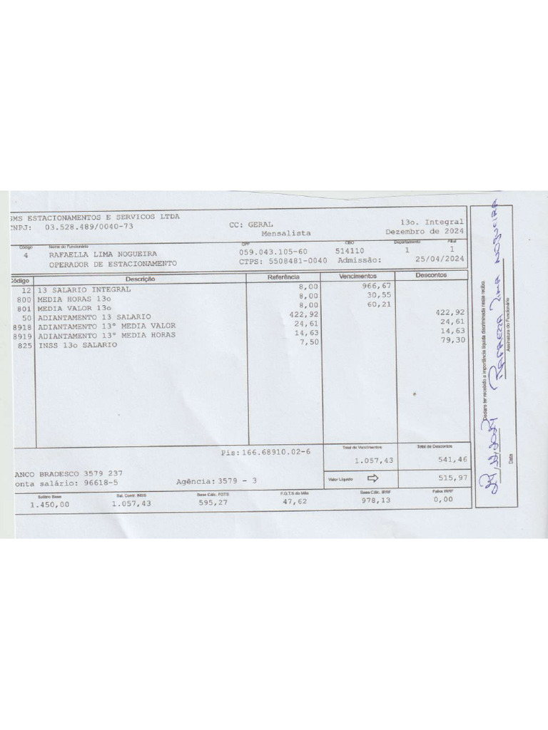 Contra Cheque Rafaella | PDF