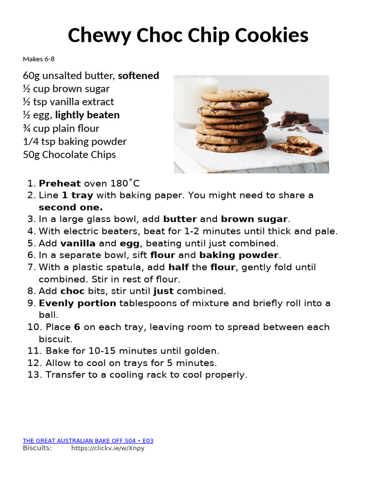 Wk 8 and 9 Chewy Choc Chip Cookies - Individual | PDF
