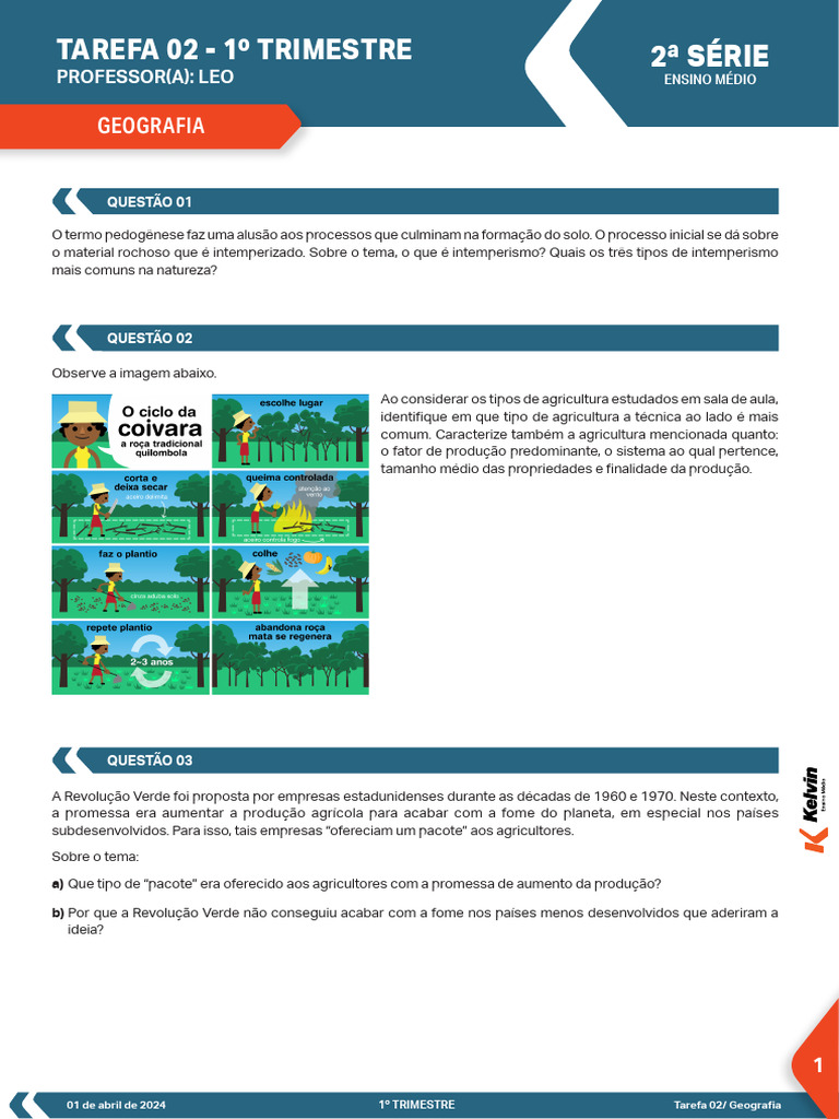 (01.04) GEOGRAFIA - TAREFA 02 - 1º TRIMESTRE (1) | PDF | Agricultura | União Soviética