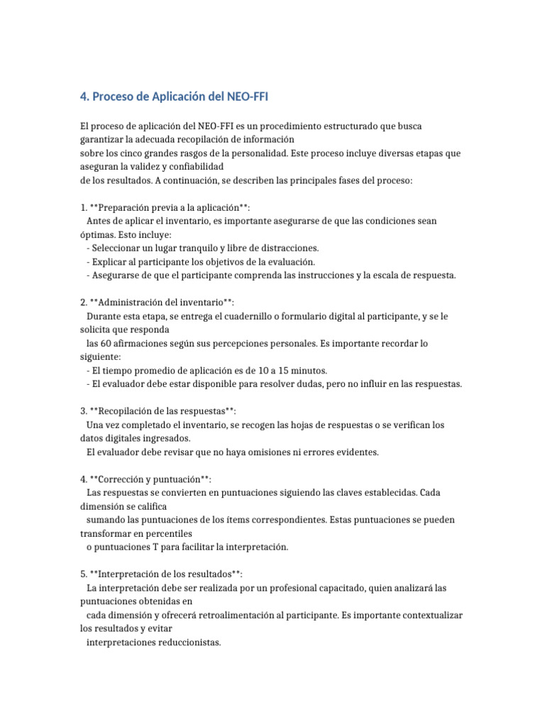 Guía del Proceso NEO-FFI | PDF