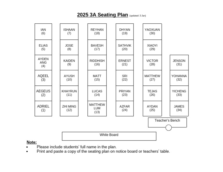 2025 3A Bus Seating Arrangement | PDF