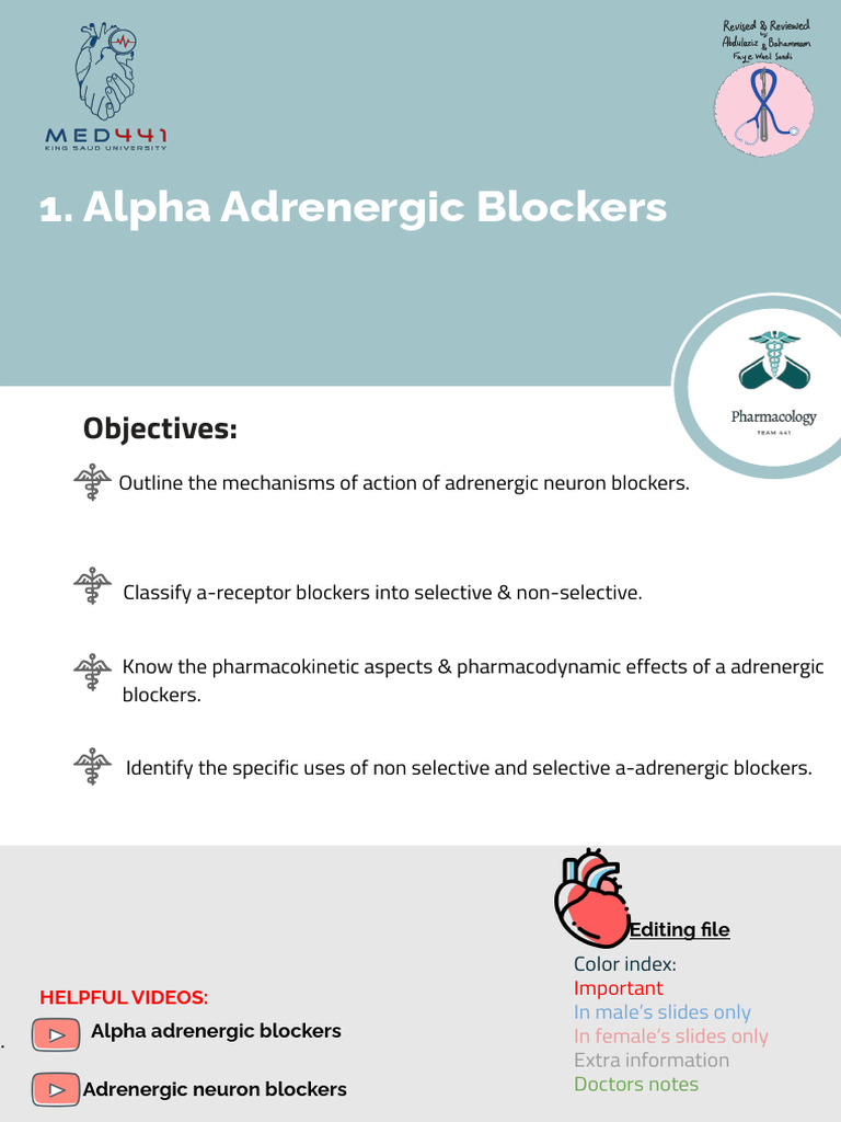 1,2-alpha & beta adrenergic blockers Team441 | PDF | Chemical Synapse | Medical Specialties