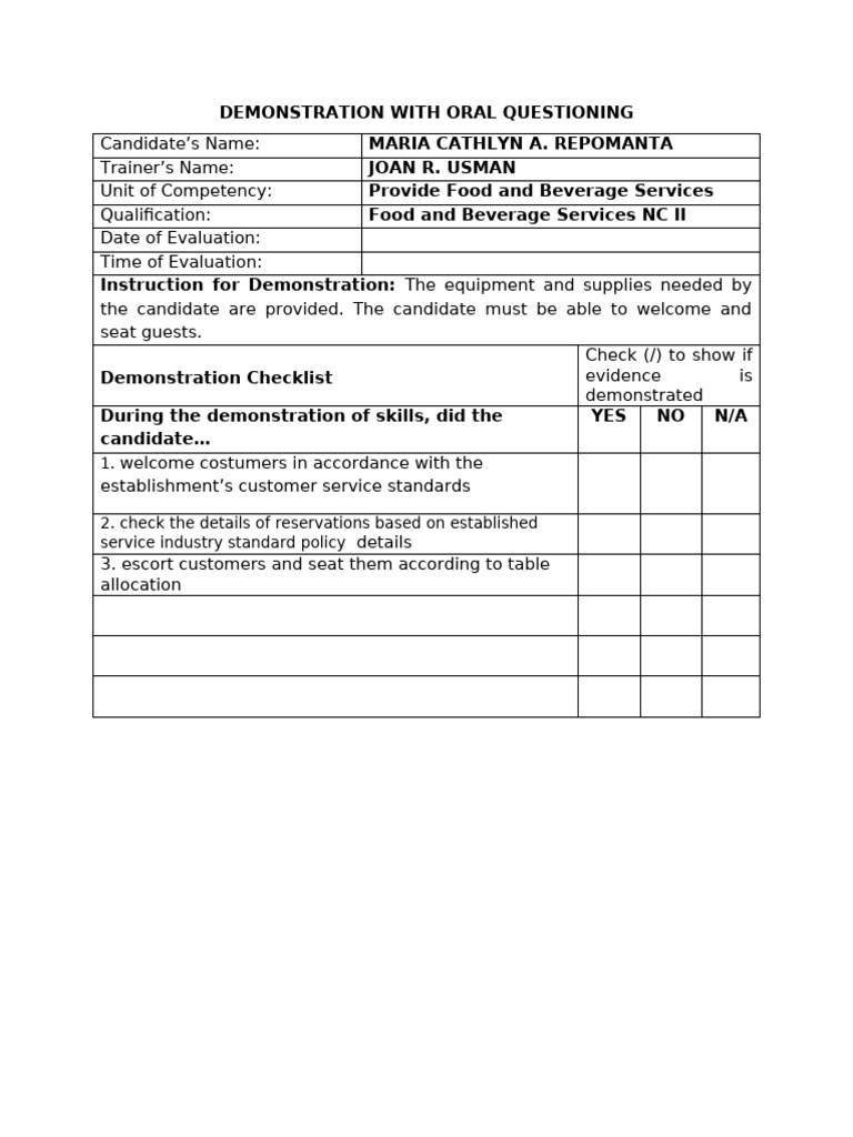 ORAL QUESTIONING TOOL.FBS | PDF | Menu | Restaurants