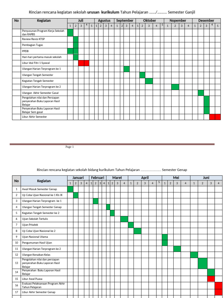 Rencana Jadwal Kegiatan Sekolah | PDF