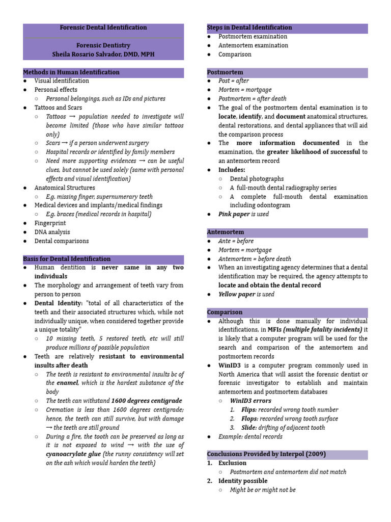 LEC 2. Forensic Dental Identification | PDF | Dentistry | Dentistry Branches