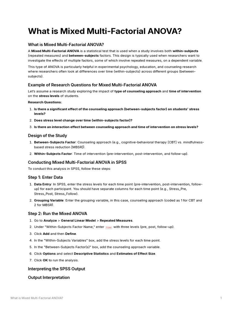 What Is Mixed Multi-Factorial ANOVA-V2 | PDF | Analysis Of Variance ...