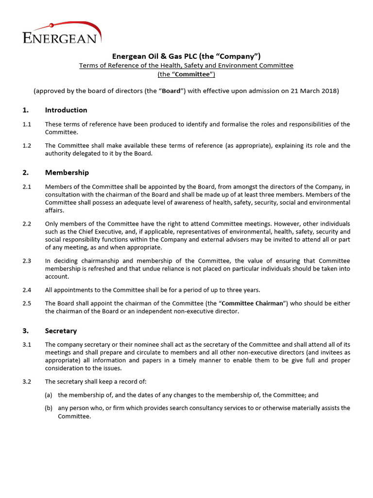 Tor - Hse-Committee | PDF | Corporate Social Responsibility | Business ...