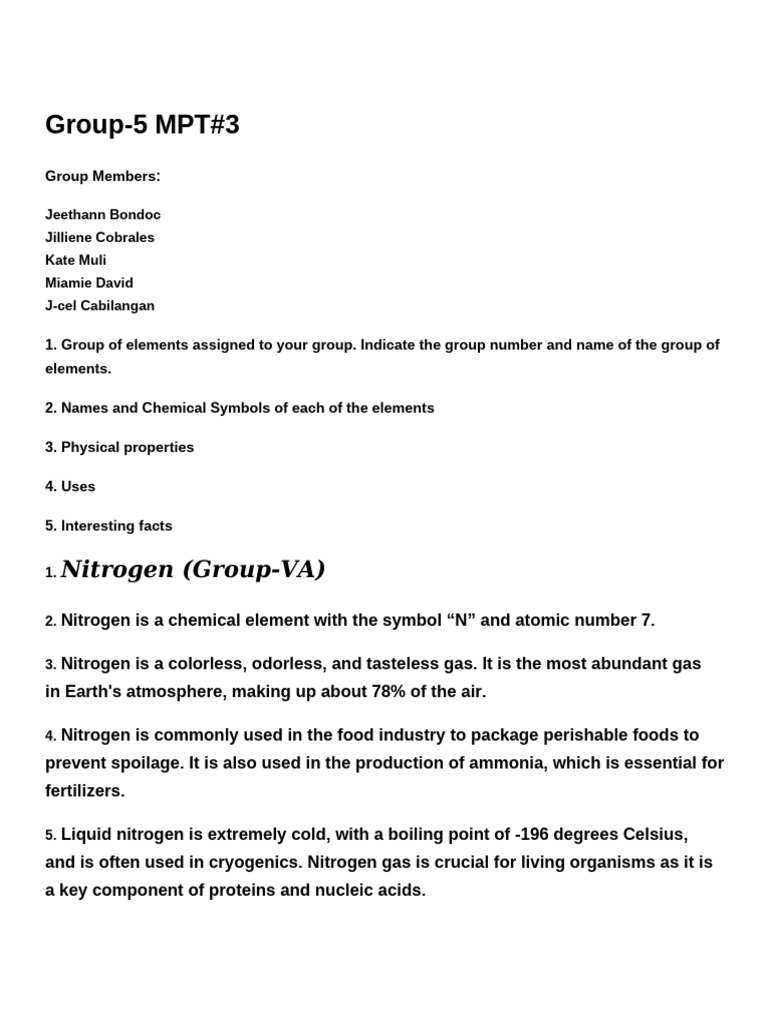 Group 5 MPT3 | PDF | Phosphorus | Metals