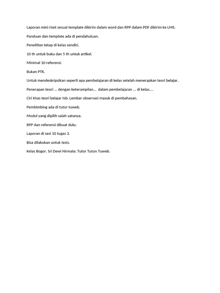 Laporan Mini Riset Sesuai Template Dikirim Dalam Word Dan RPP Dalam PDF ...