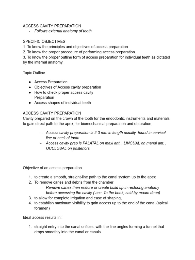 Endo - Lec. 3 - Access Cavity Preparation | PDF | Dentistry Branches ...