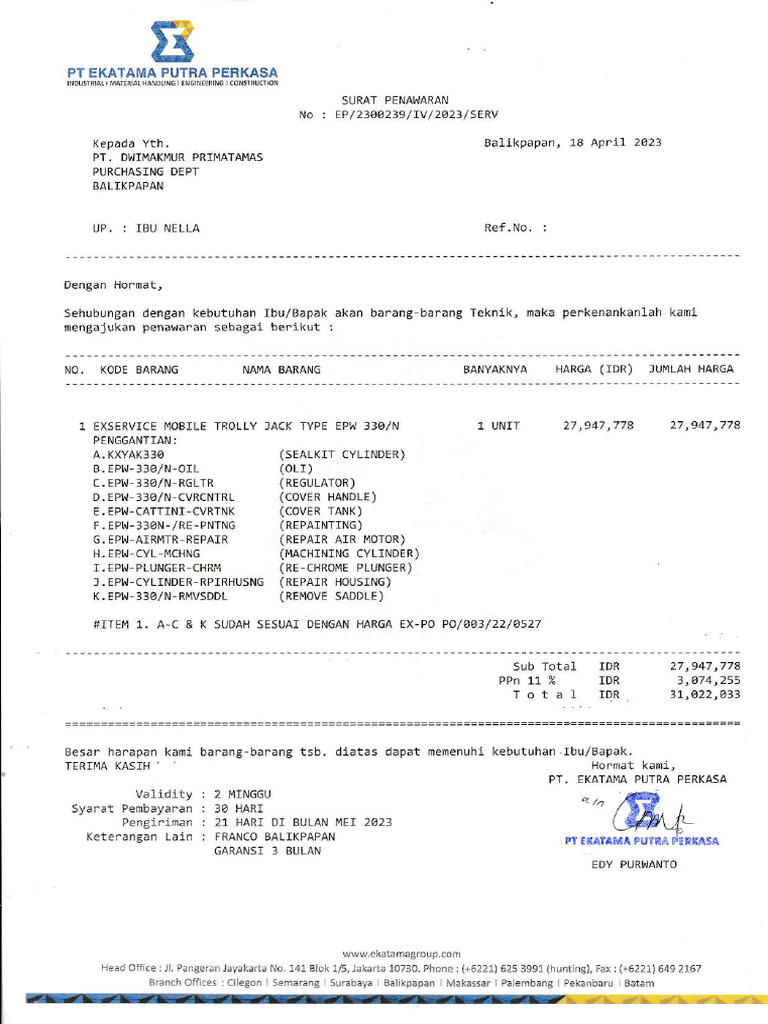 Penawaran Epp 2300239 Pt. Dwimakmur Primatamas_0001 | PDF