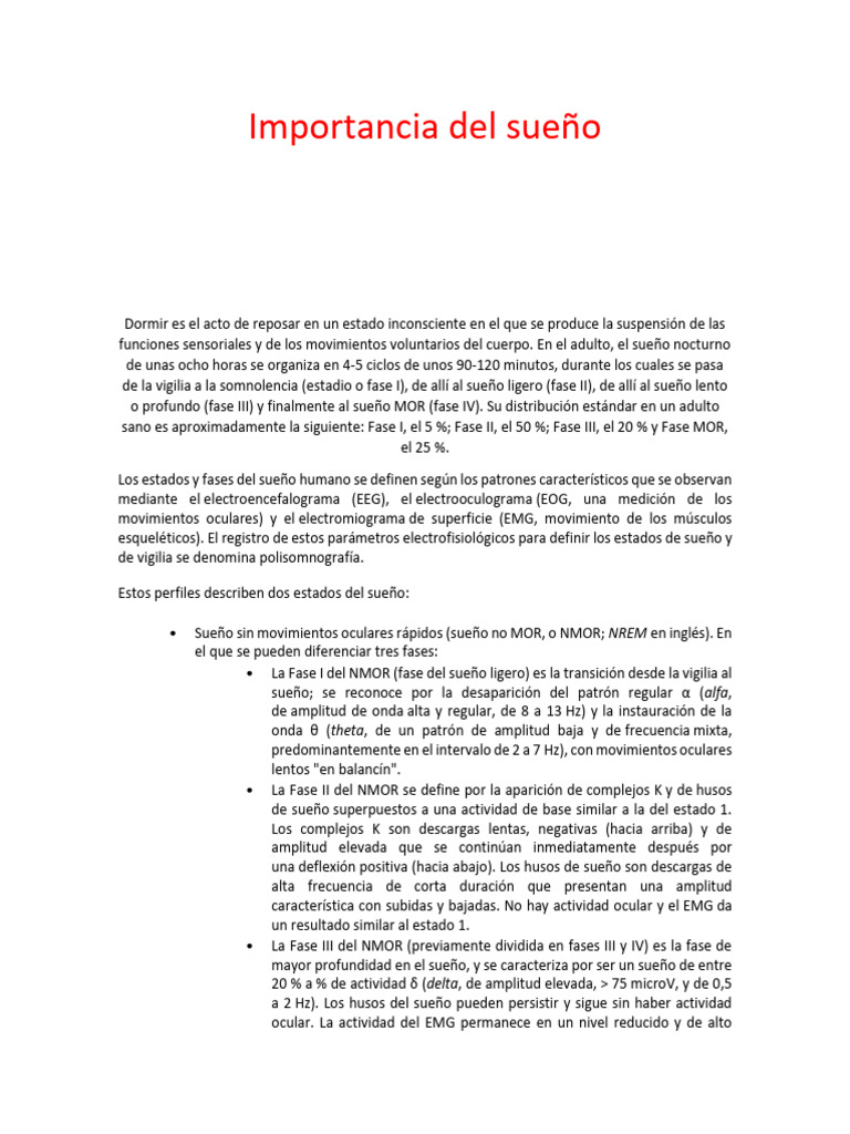 Importancia del Sueño para la Salud | PDF | Dormir | Sicología