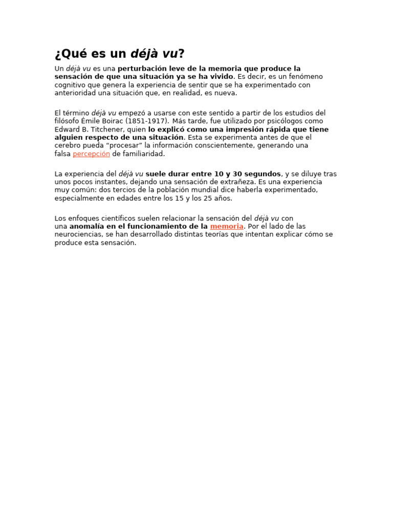 El Fenómeno del Déjà Vu | PDF