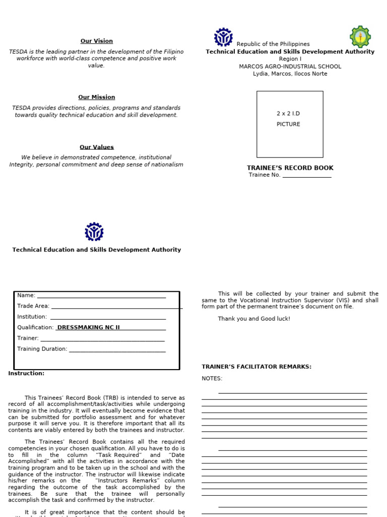 Trainee's Record Book | PDF | Sewing | Clothing
