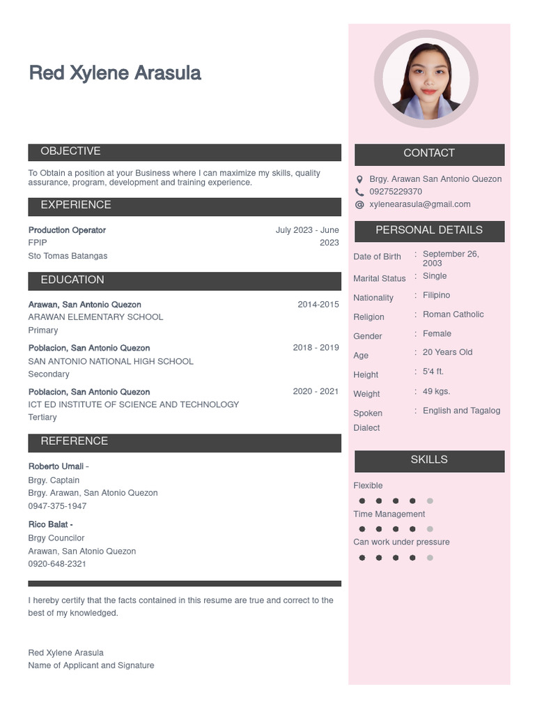 (Updated Resume) Red Xylene Arasula - 015246 | PDF | Languages Of Asia ...