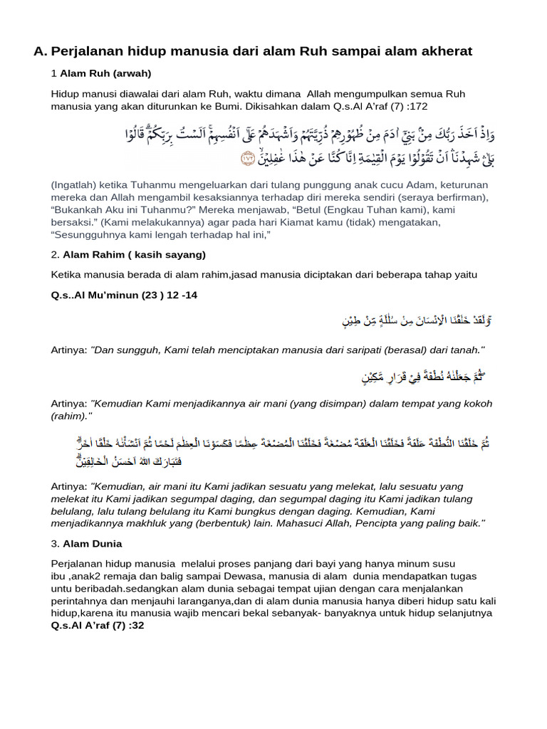 Perjalanan Hidup Manusia Dari Alam Ruh Sampai Alam Akherat | PDF