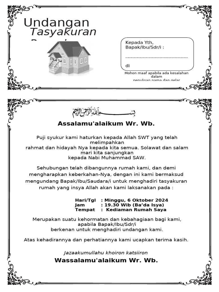 Undangan Syukuran Rumah Baru - F4 | PDF