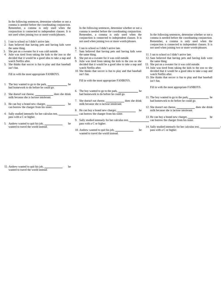 0coordinating Conjunctions Worksheet and Key | PDF | Semantics | Semantic Units