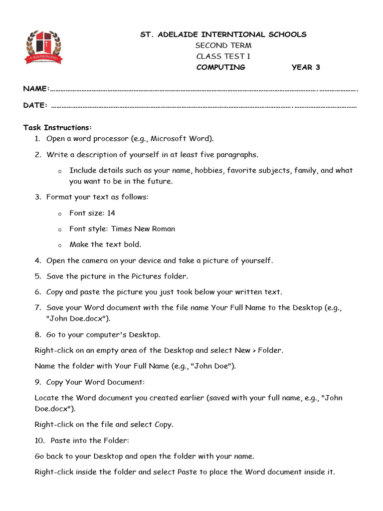 Year 3 Class Test 1 | PDF