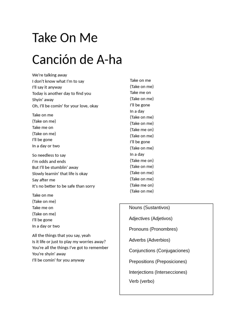 A-ha's Take On Me Lyrics Analysis | PDF