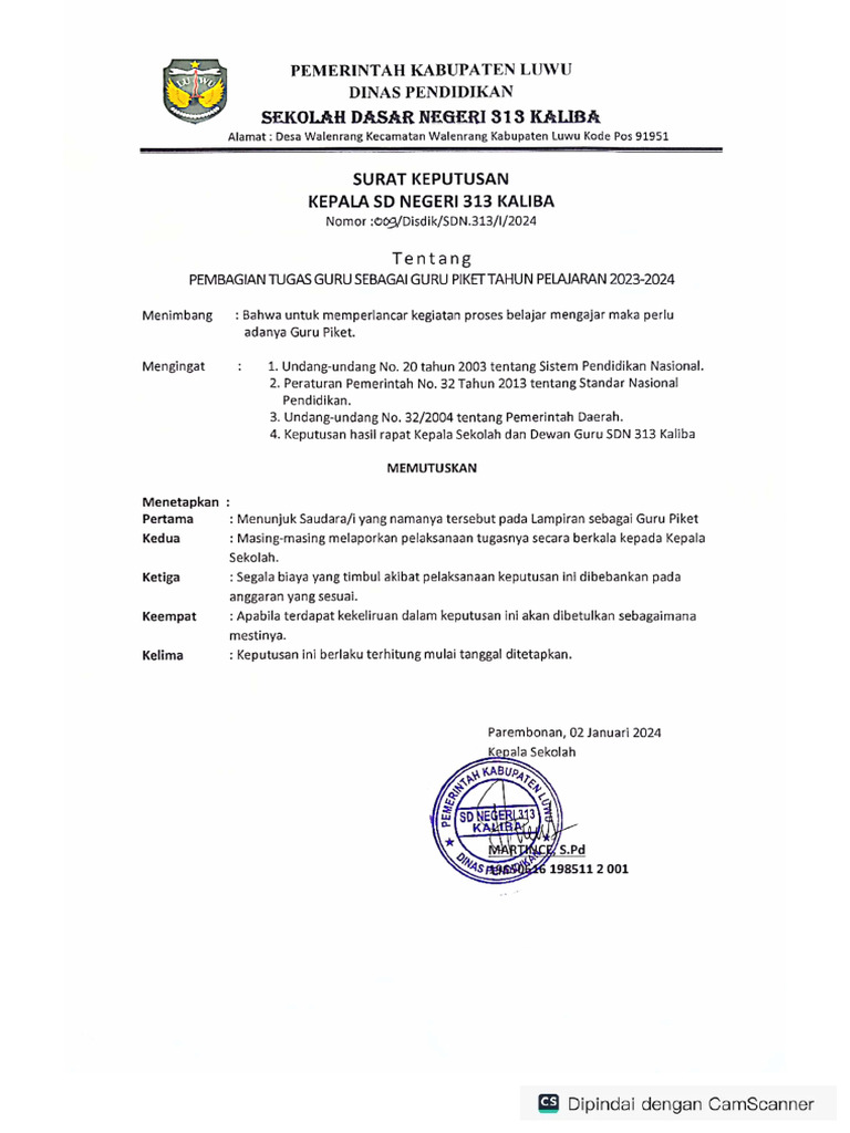 SK Tugas Tambahan Guru | PDF