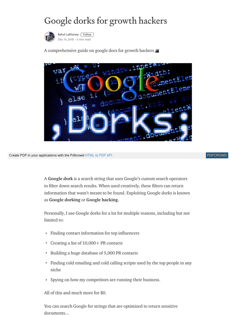 Google Dorks Guide for Growth Hackers | PDF | File Format | Request For Proposal