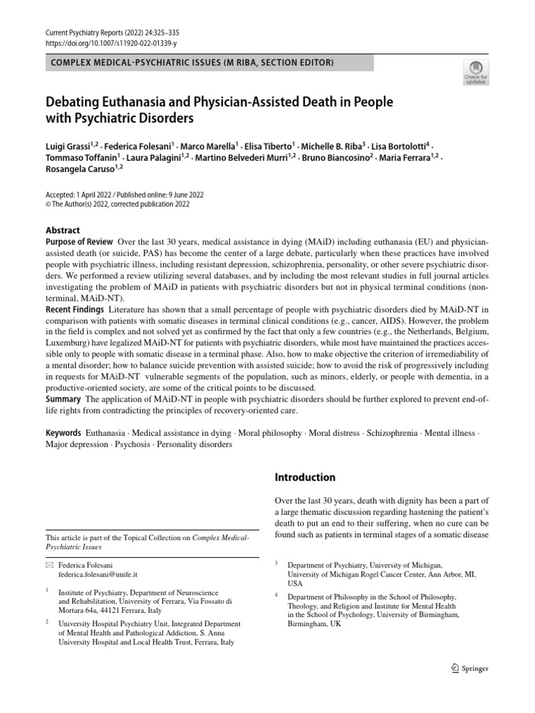Debating Euthanasia and Physician Assisted Death in People With ...