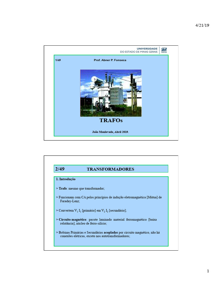 Todos Slides - Trafos e Motores - Reduzido | PDF | Transformador | Motor elétrico