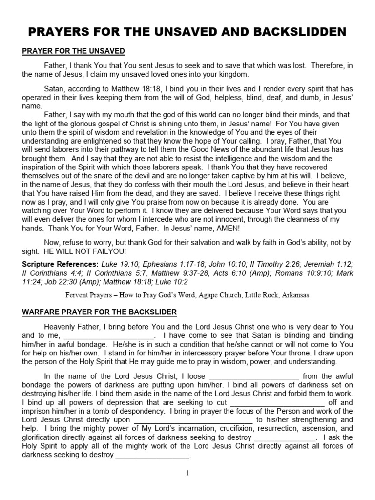 Prayers For The Unsaved and Backslidden | PDF | Jesus | Prayer