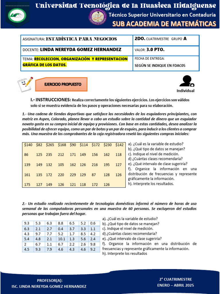 Act. 2 Ejercicios de Organizacion y Representacion Grafica de Los Datos | PDF | Estadísticas ...