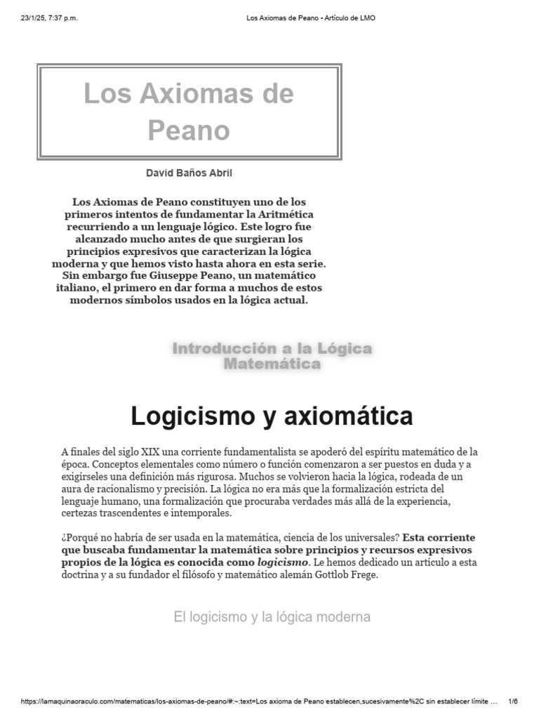 Fundamentos de los Axiomas de Peano | PDF | Axioma | Aritmética