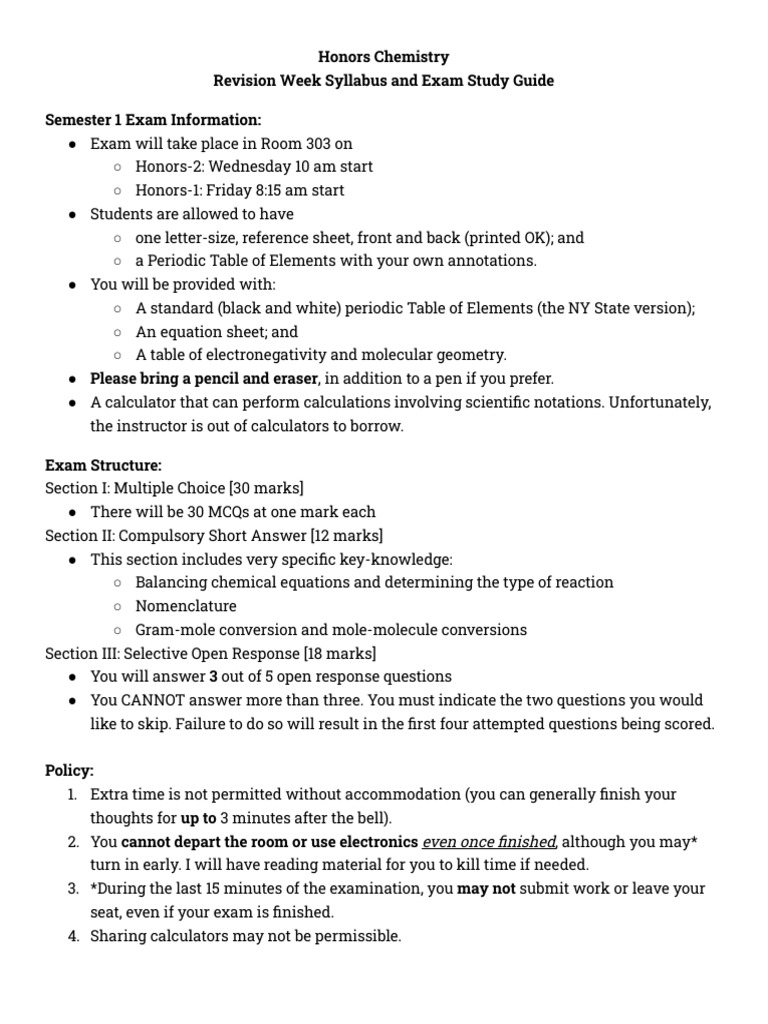 HonChem-S1-RevisionSyllabus | PDF | Chemistry | Chemical Bond